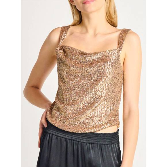 Dex | Tops | New Dex Cowl Neck Sequin Tank In Gold | Poshmark